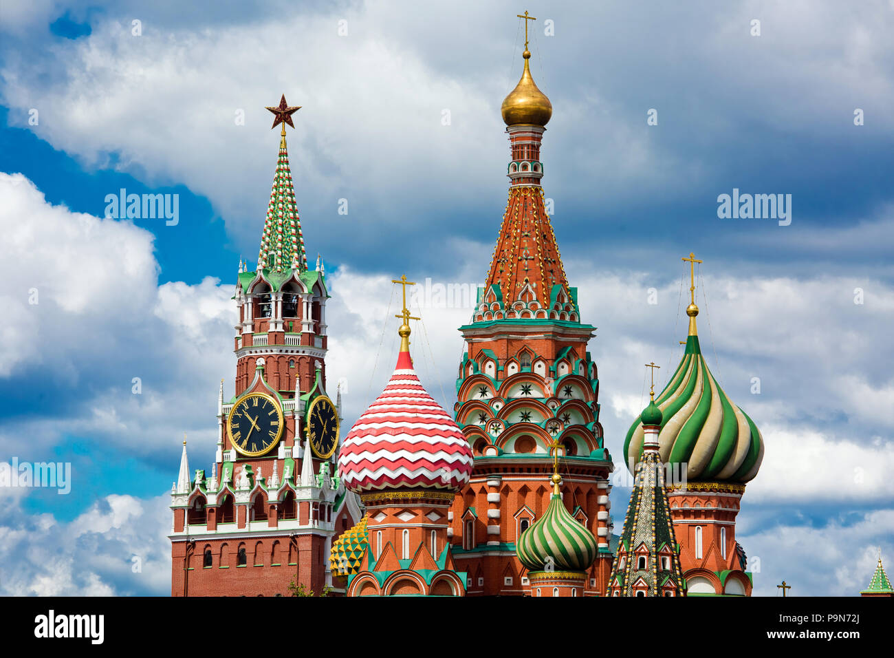 Saint Basil church against the blue sky in Moscow, Russia Stock Photo ...