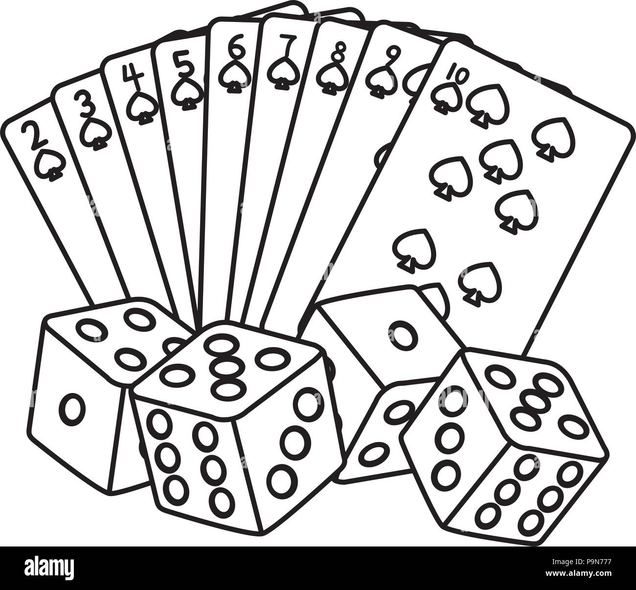 line spades poker cards and dices game Stock Vector Image & Art - Alamy