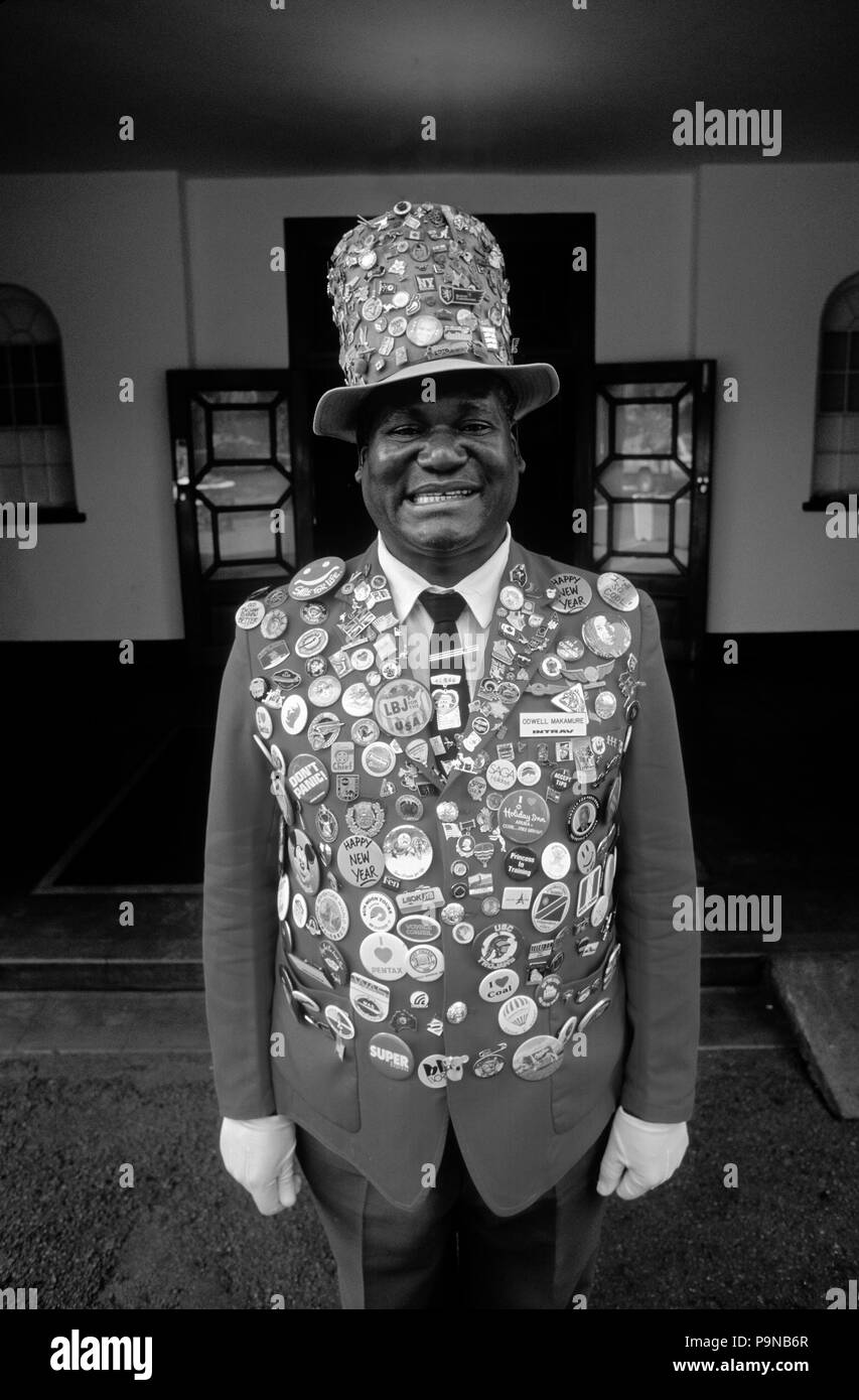 ODWELL the famous doorman at the VICTORIA FALLS HOTEL displays his ...