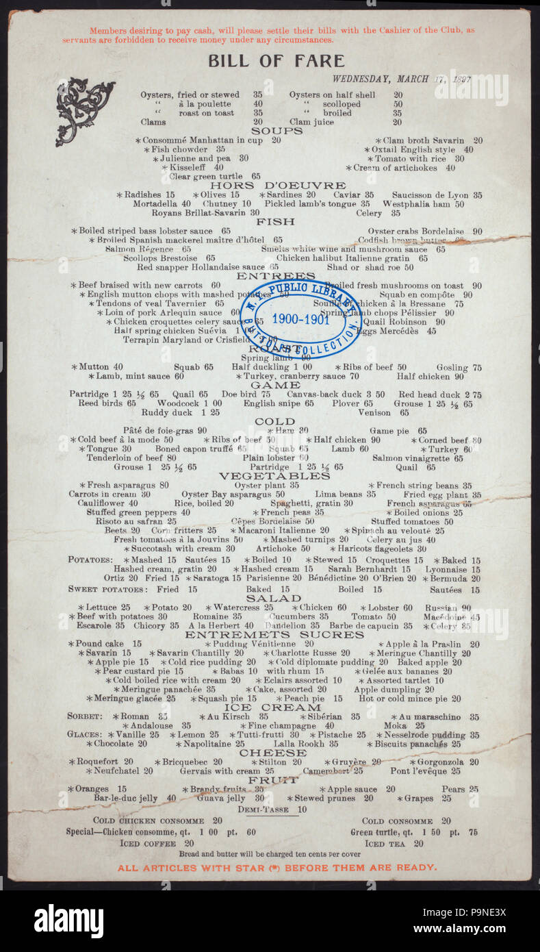 364 DAILY BILL OF FARE (held by) CLUB (at) CLUB DINING ROOM (CLUB;I ...