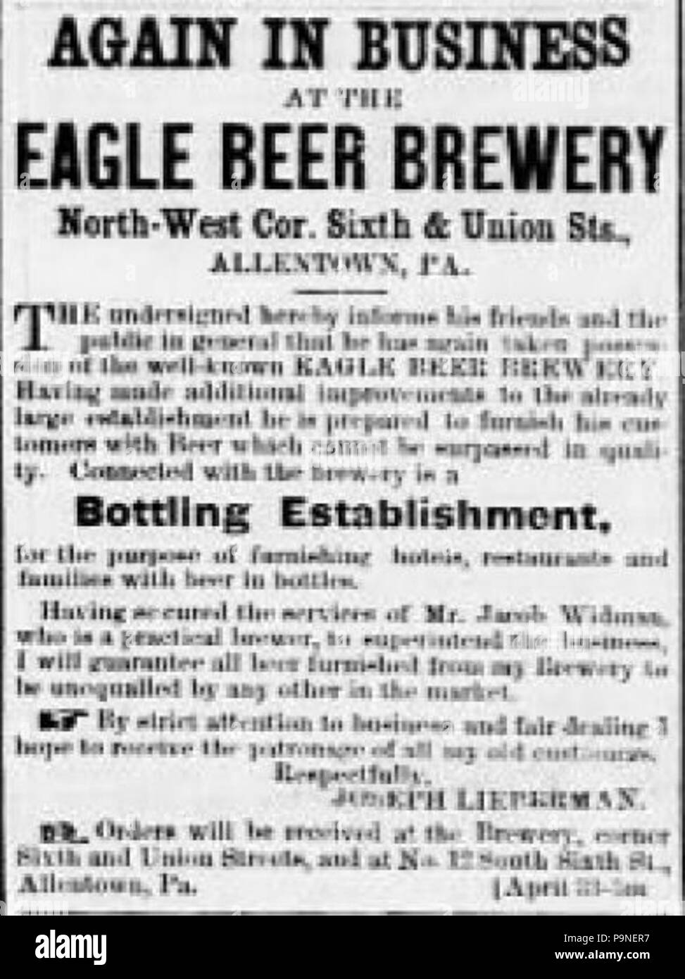 20 1879 - Eagle Brewery - 30 Apr DEM - Allentown PA Stock Photo - Alamy