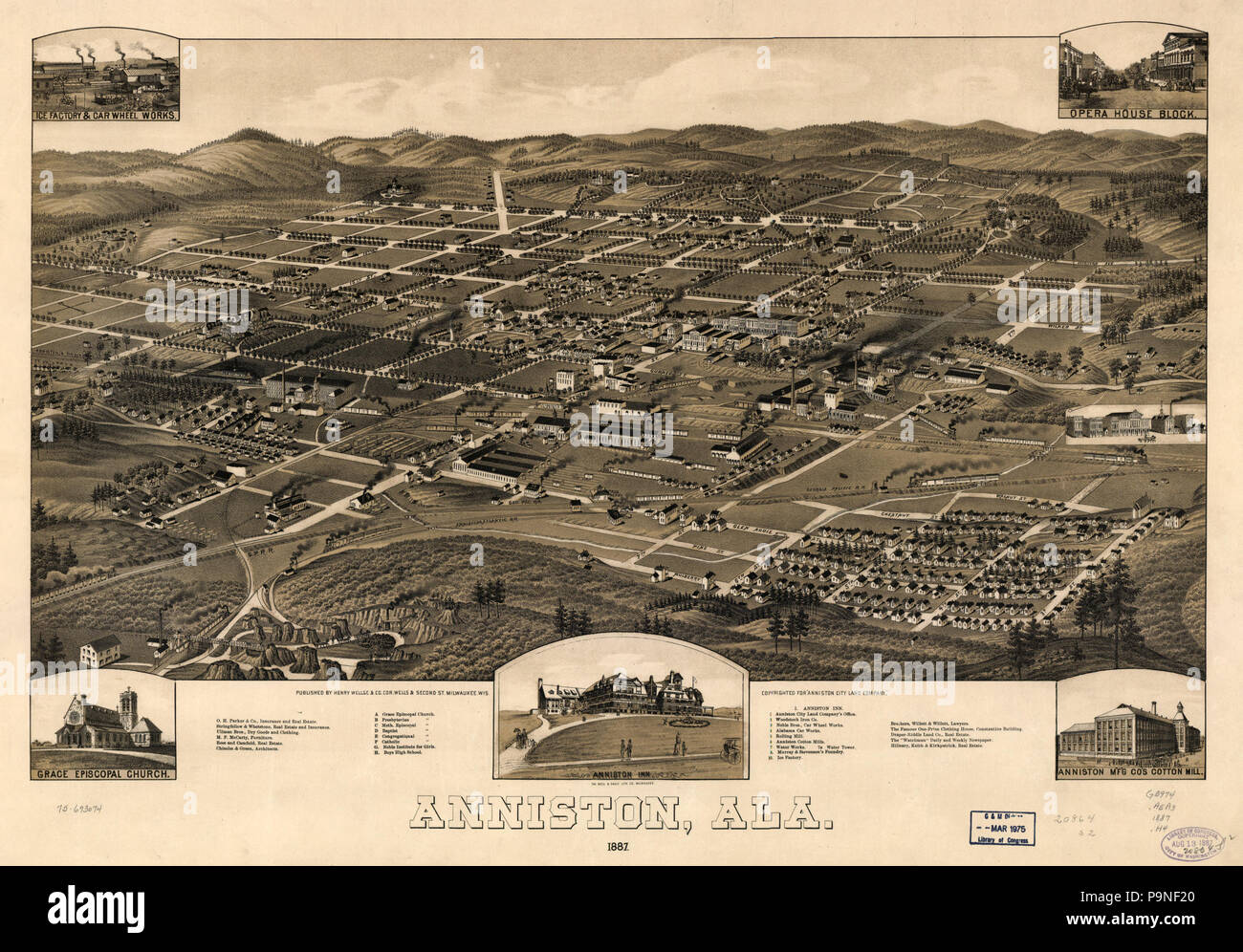 21 1887 Perspective Map of Anniston Alabama Stock Photo - Alamy