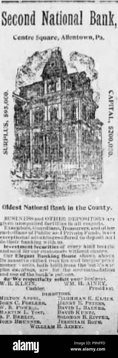23 1894 - Second National Bank Newspaper Ad Allentown PA Stock Photo ...