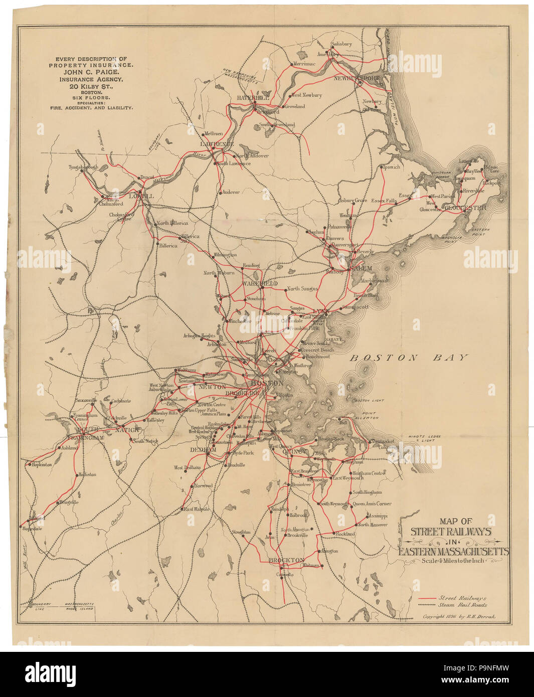 23 1896 Eastern Massachusetts street railways map Stock Photo - Alamy