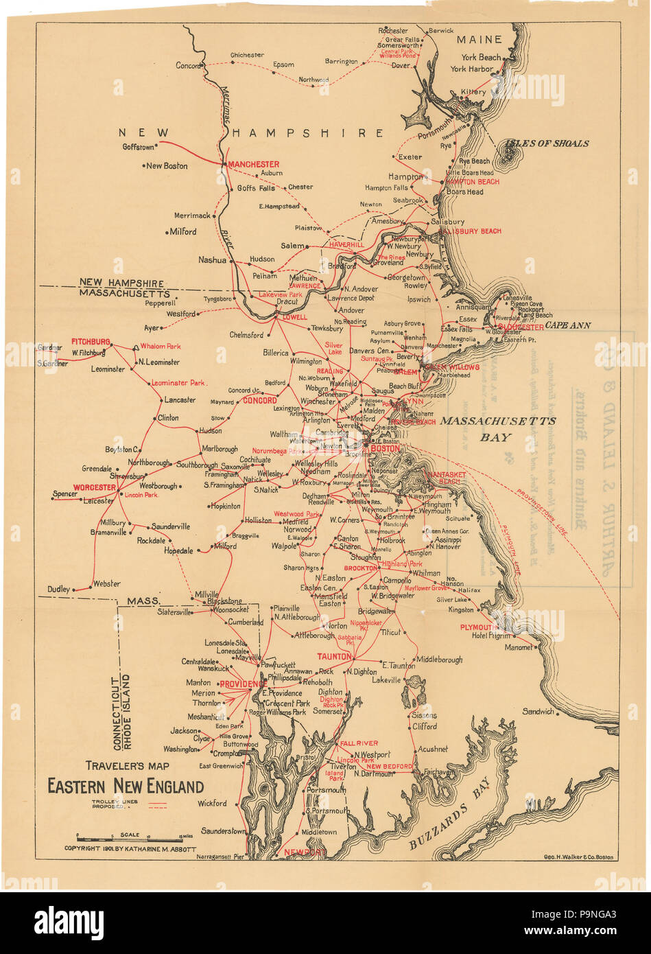 25 1901 Traveler's Map of Eastern New England Stock Photo - Alamy