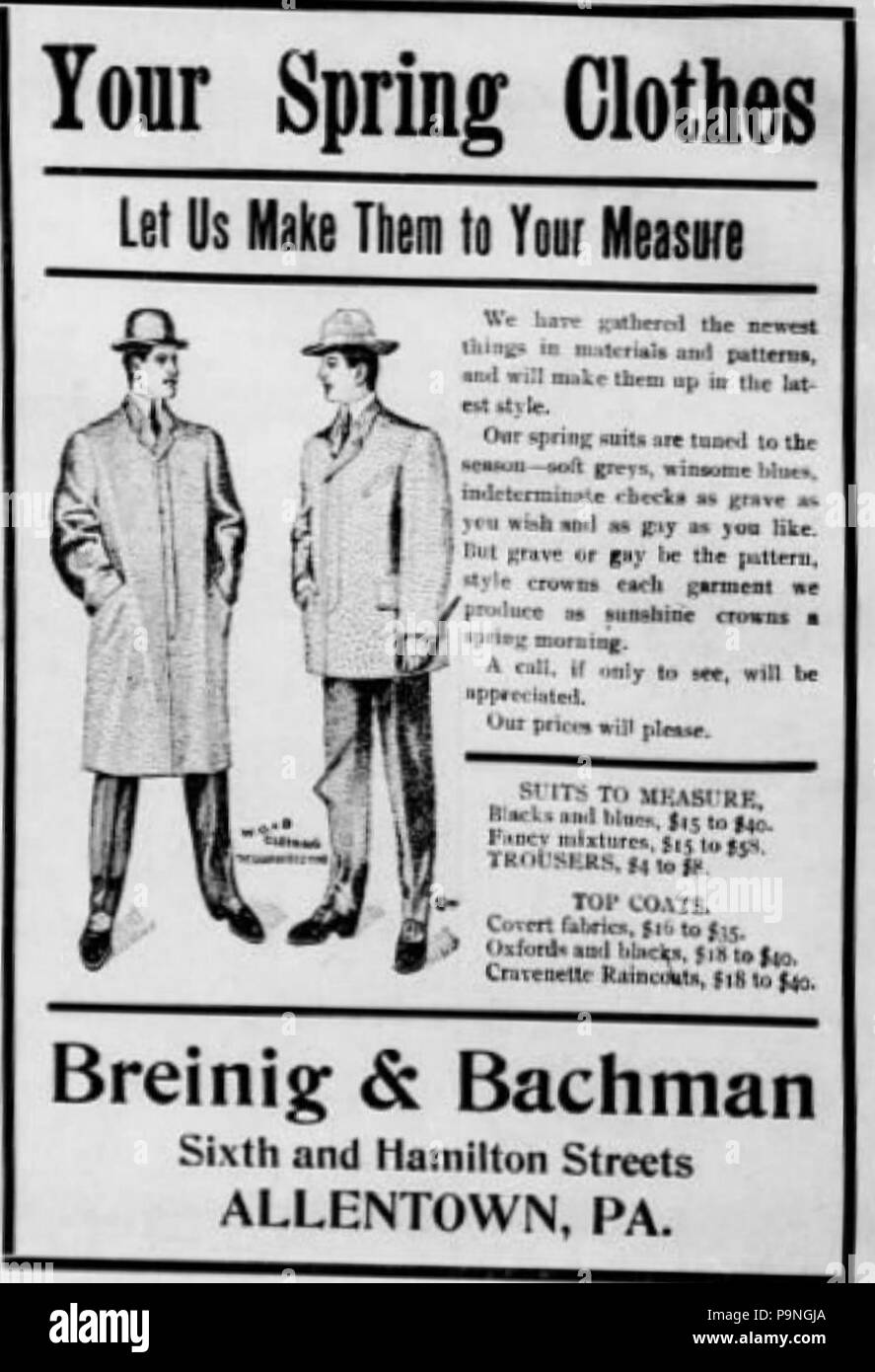 26 1905 - Breinig & Bachman Company Newspaper Ad Allentown PA Stock ...