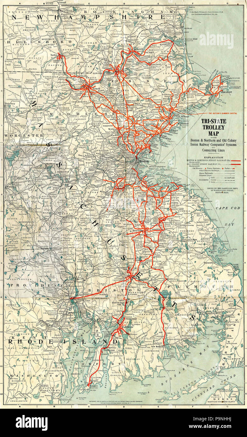 30 1910 Tri-state Trolley Map Stock Photo - Alamy