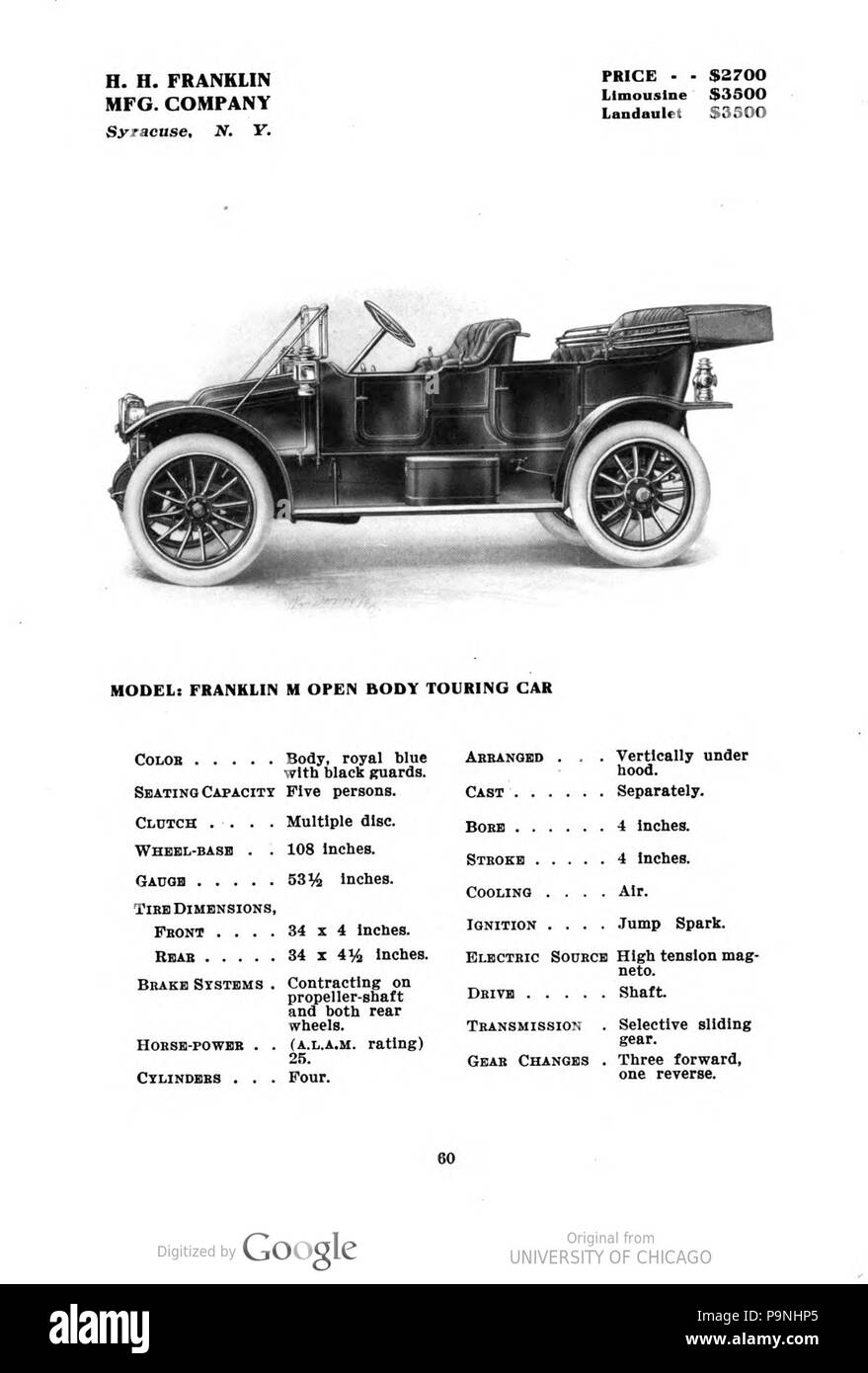 31 1911 Franklin model M catalogue Stock Photo - Alamy