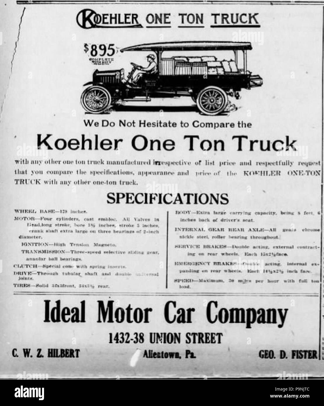 35 1916 - Ideal Motor Car Company Newspaper Ad4 Allentown PA Stock ...