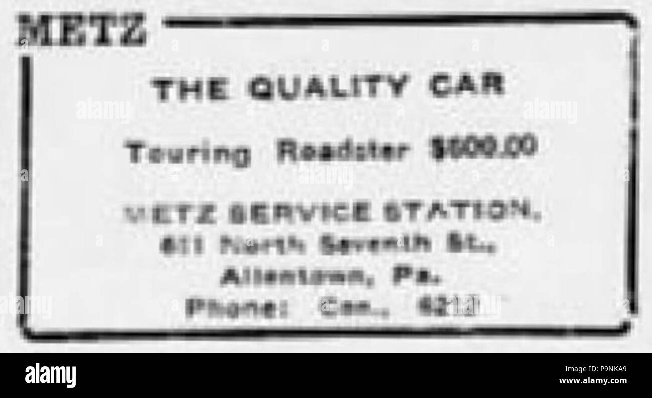 36 1917 - Metz Service Station Newspaper Ad Allentown PA Stock Photo ...