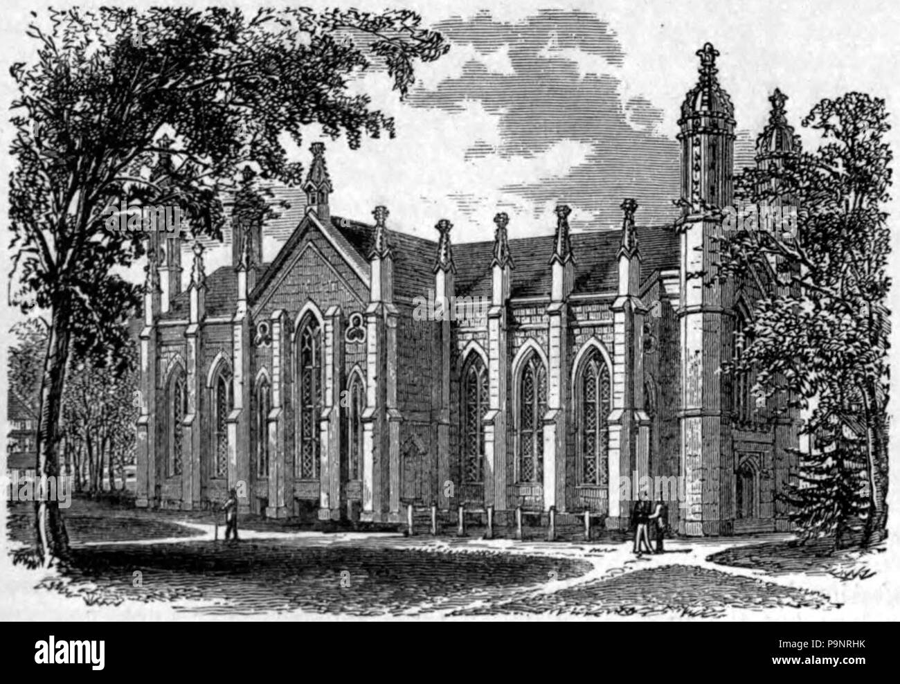. English: Woodcut representing a view of Gore Hall in Harvard ...