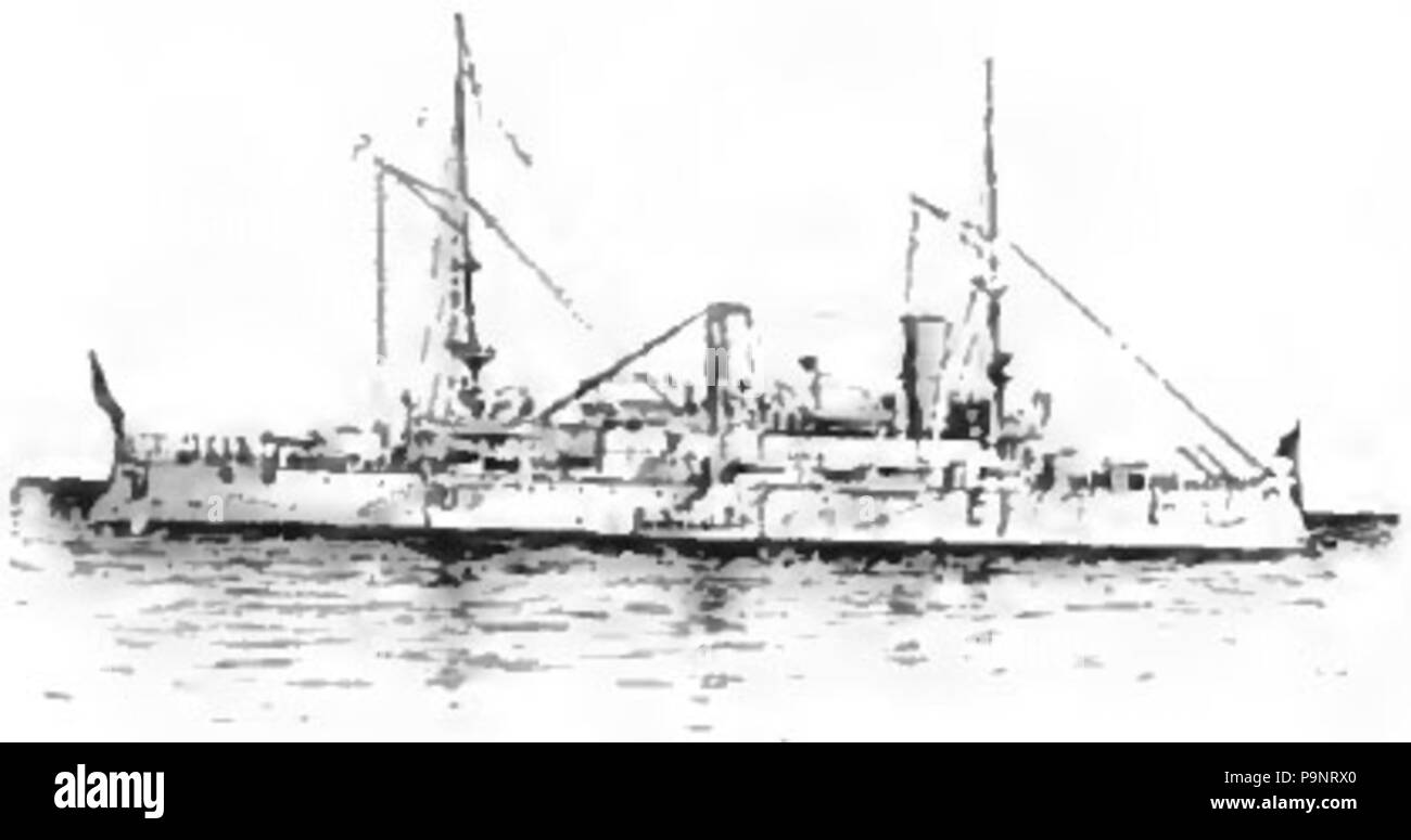 . Drawing of the USS Olympia, the flagship of Admiral George Dewey USN ...