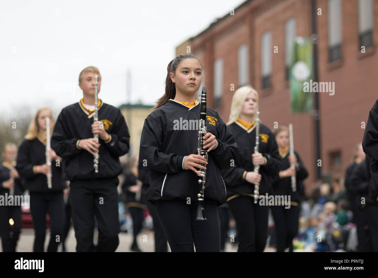 Holland, Michigan, USA - May 12, 2018 Members of the Hamilton Middle ...