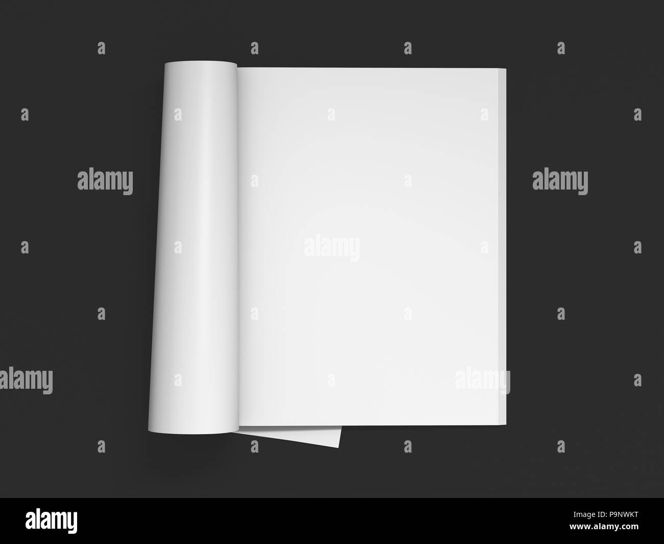 Blank white magazine pages with glossy paper isolated on black ...