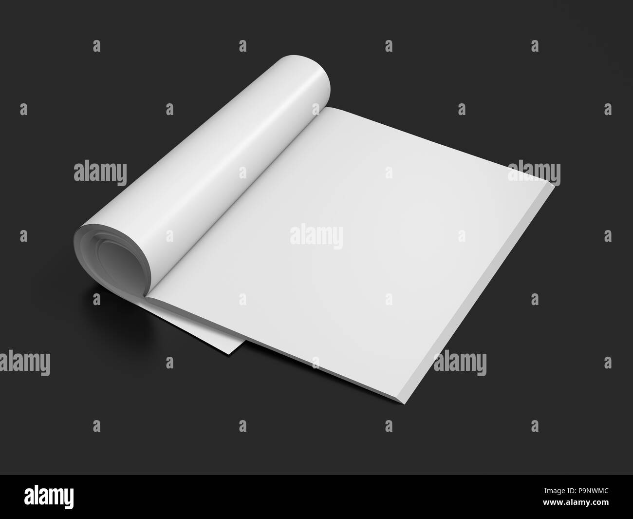 Blank white magazine pages with glossy paper isolated on black ...