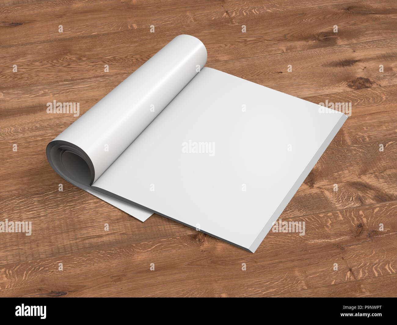 Blank white magazine pages with glossy paper isolated on wooden ...