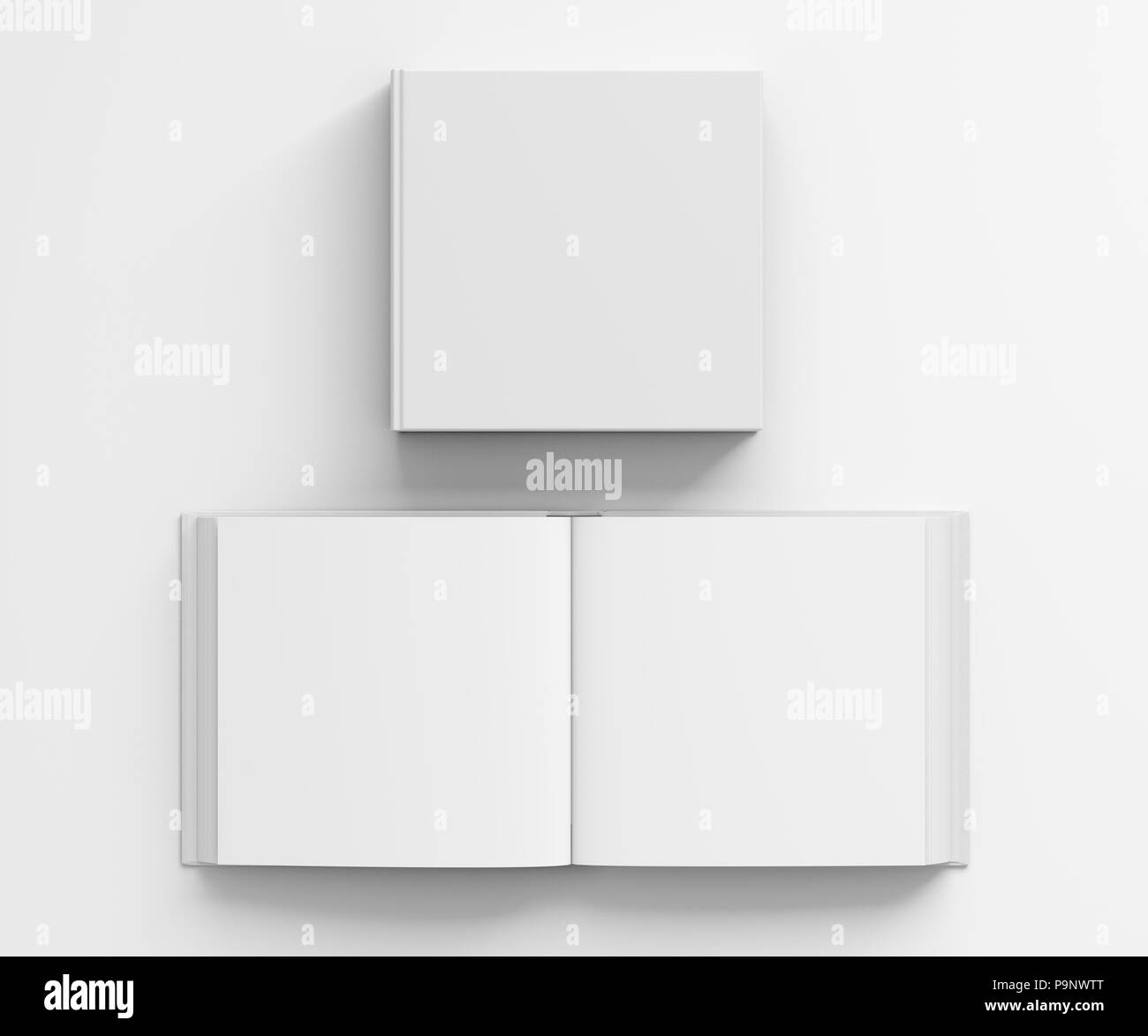 Open and closed blank square book with white cover isolated on white ...