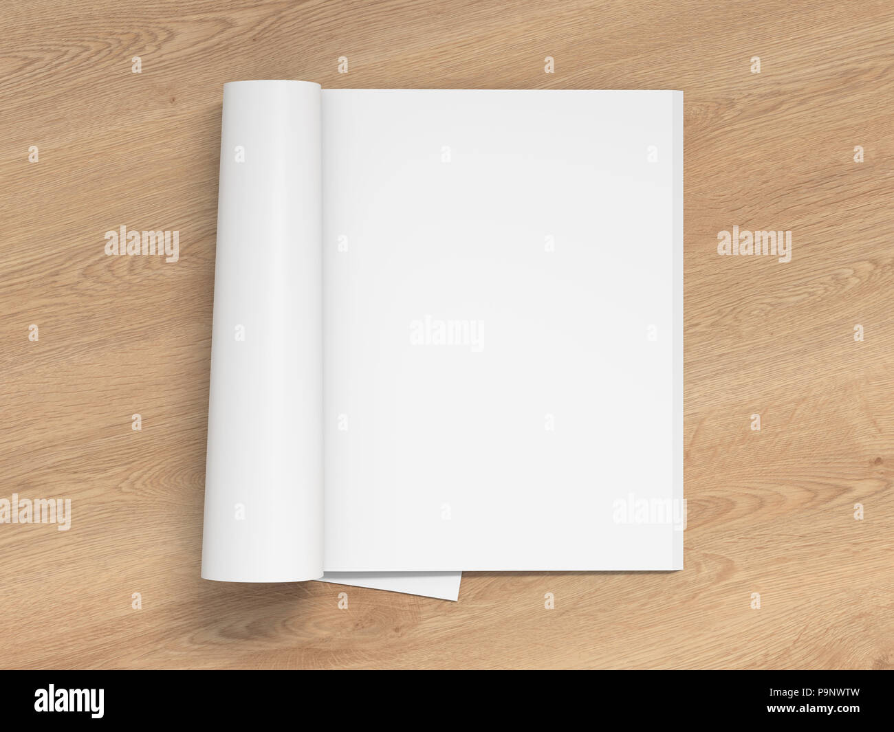 Blank white magazine pages with glossy paper isolated on wooden ...
