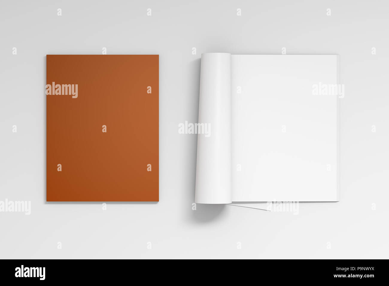 Blank brown magazine with glossy paper on white background. Open and ...