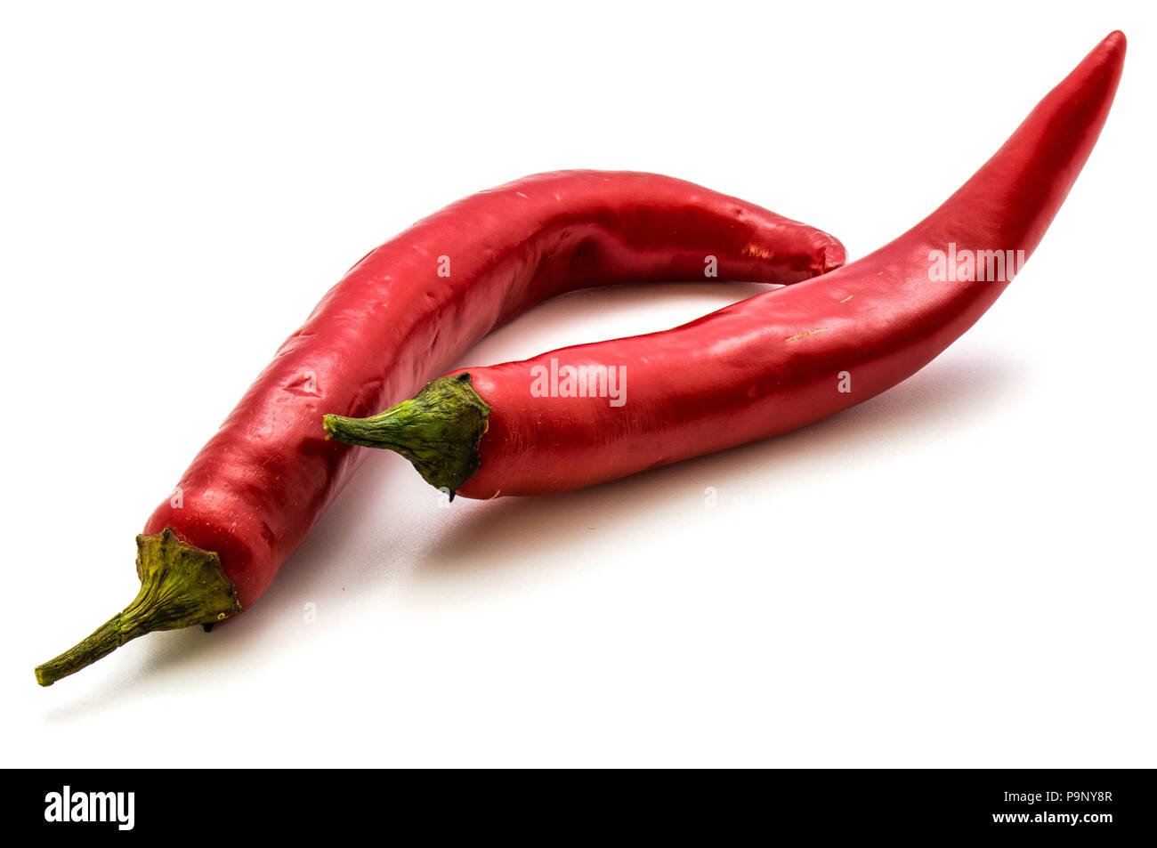 Two red Chili peppers isolated on white background Stock Photo - Alamy