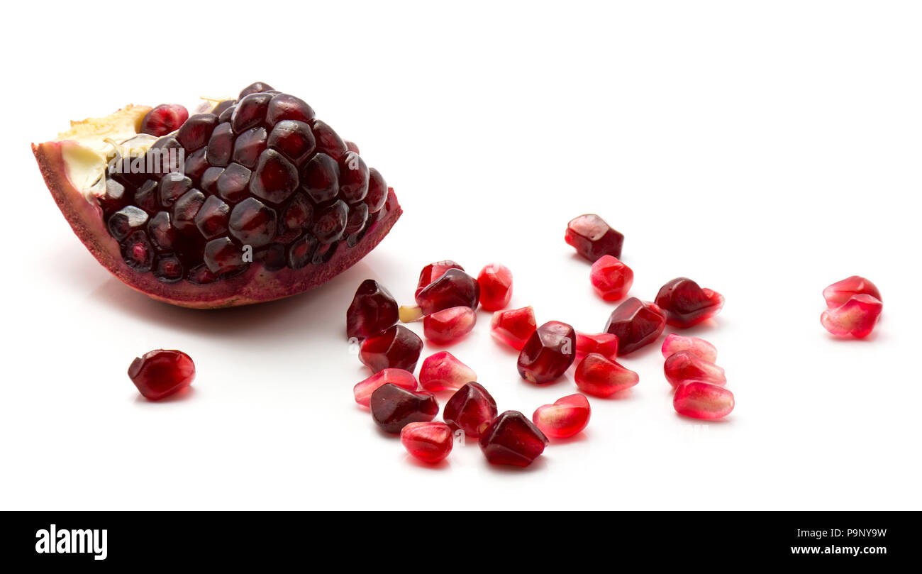 Pomegranate isolated on white background split open part and separated ...