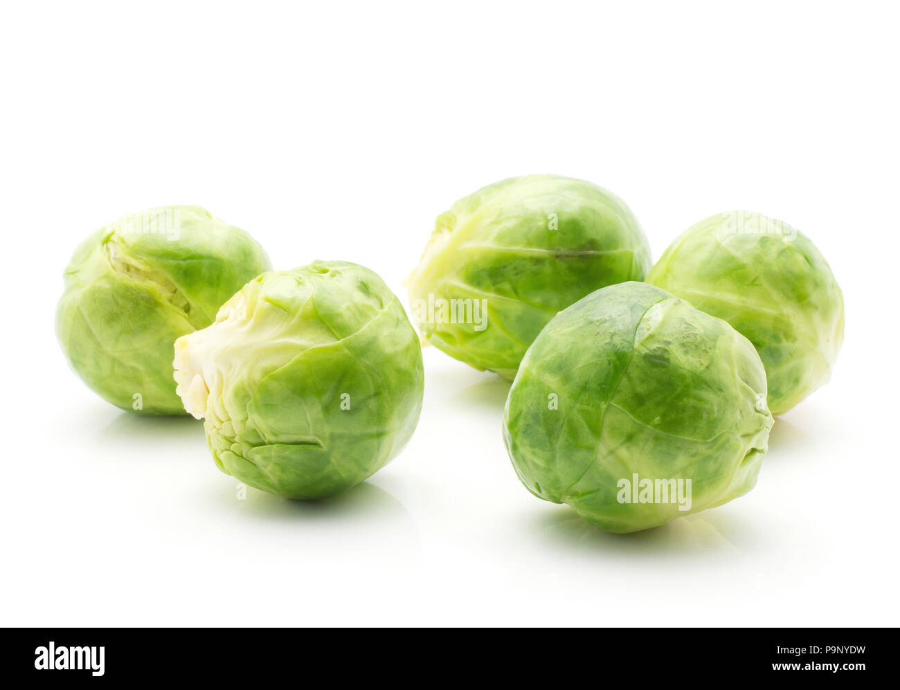 Boiled Brussels sprout isolated on white background five whole heads ...