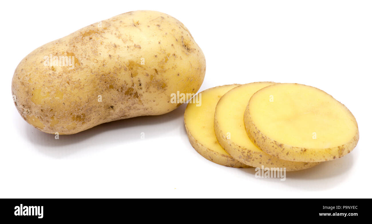 One whole potato with slices isolated on white background Stock Photo ...