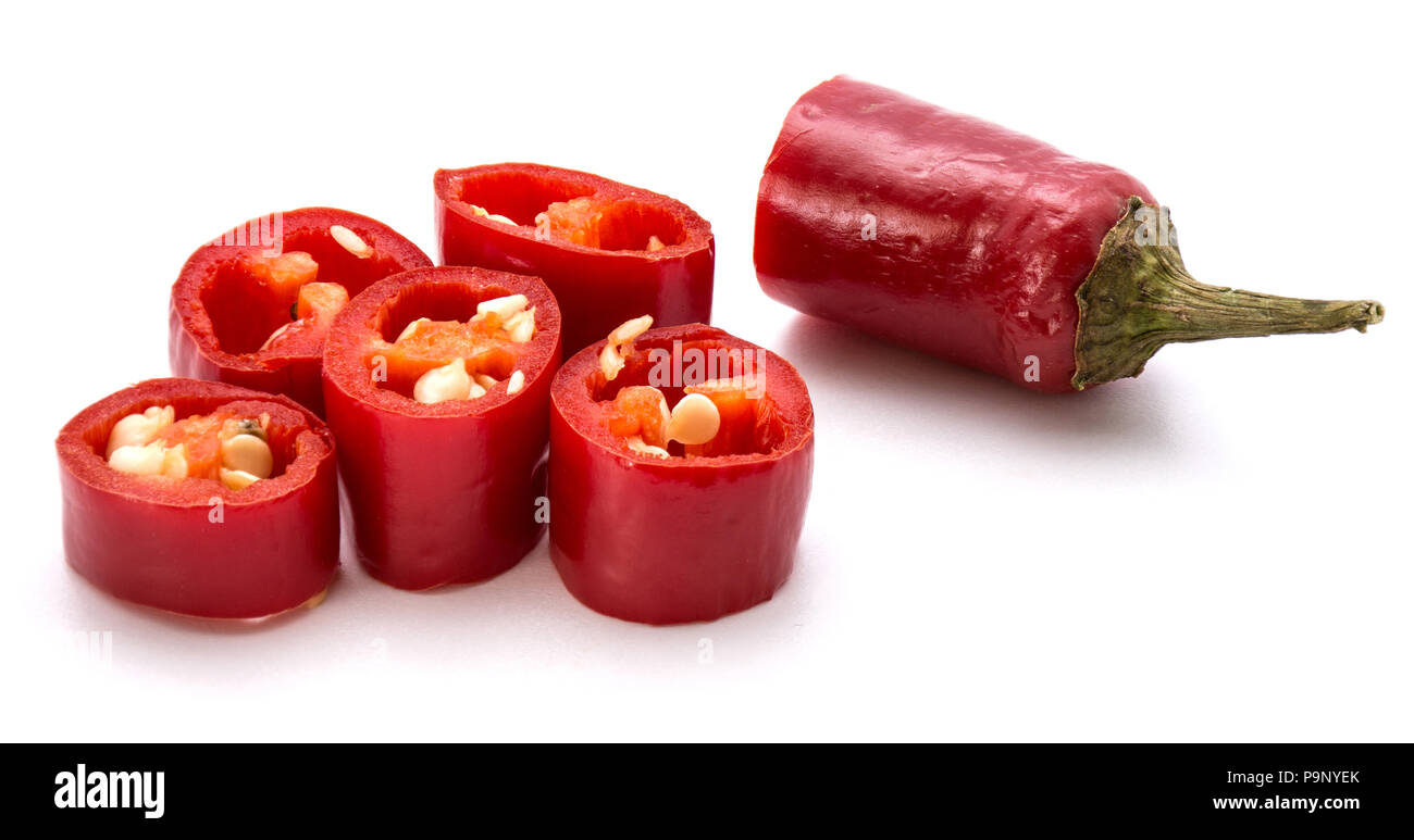 Sliced red Chilli isolated on white background Stock Photo - Alamy