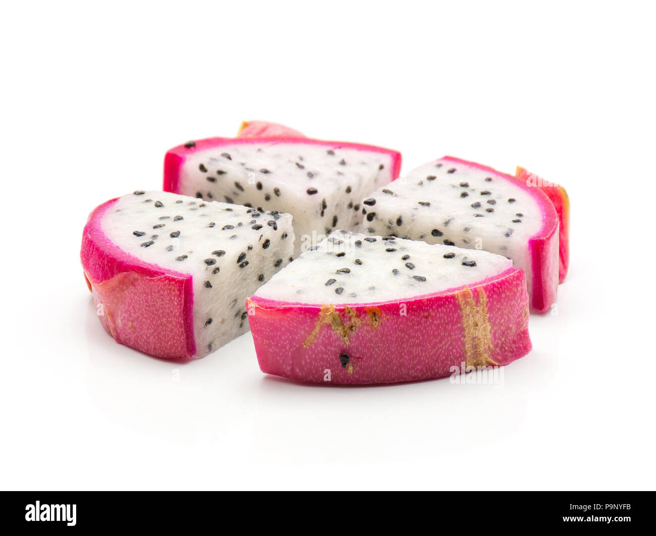 Four dragon fruit (Pitaya, Pitahaya) pieces isolated on white ...