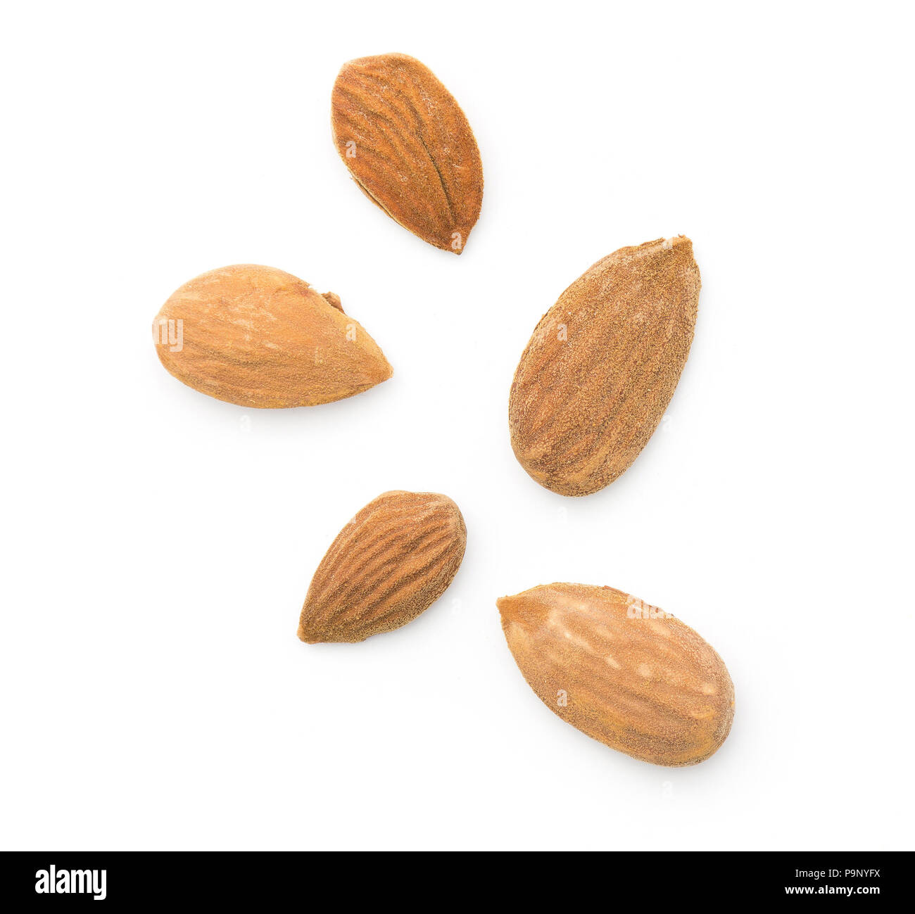 Shelled almonds top view isolated on white background five nuts Stock ...