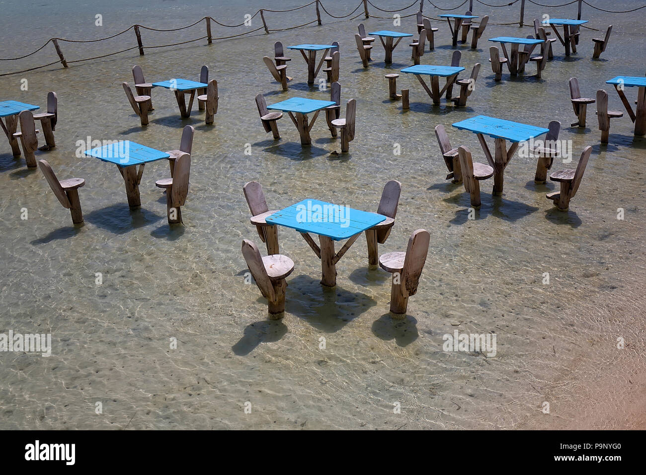 Tables restaurant blue sea hi-res stock photography and images - Alamy