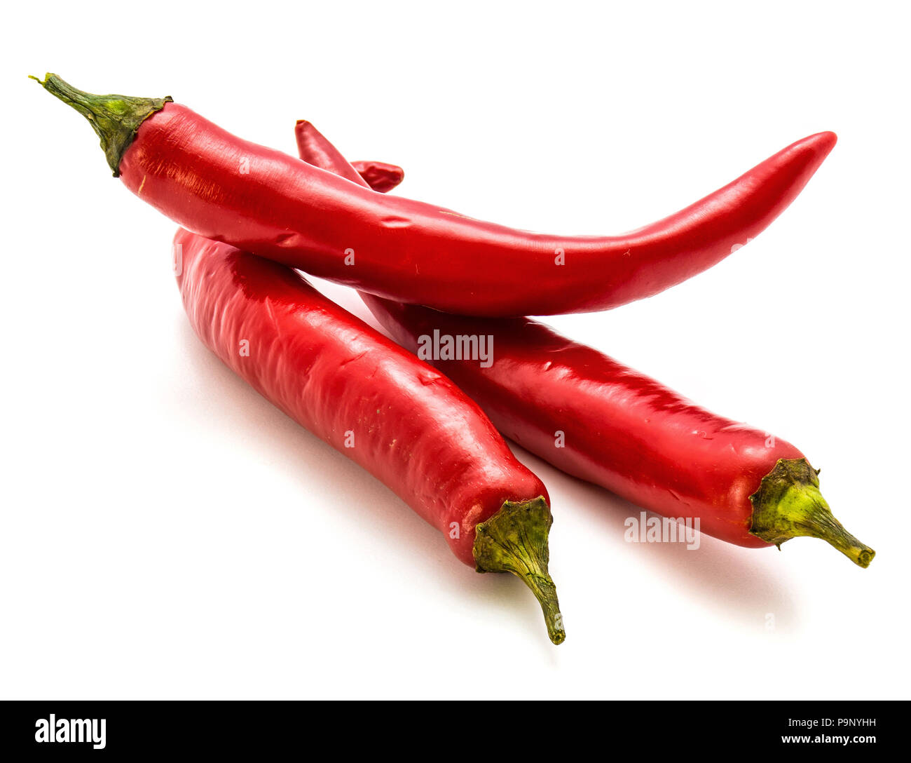 Group of three red Chilli isolated on white background Stock Photo - Alamy