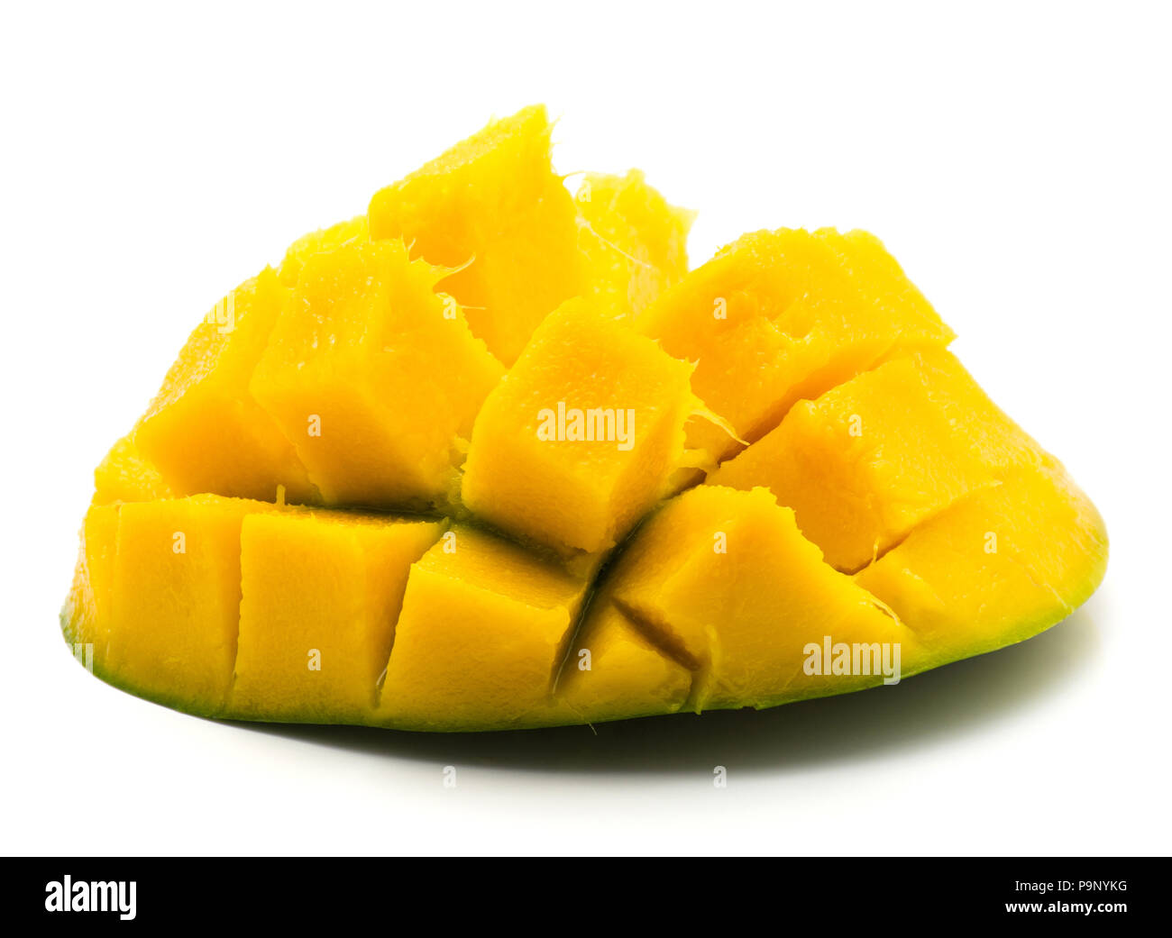 Sliced mango hedgehog shape isolated on white background one half Stock ...