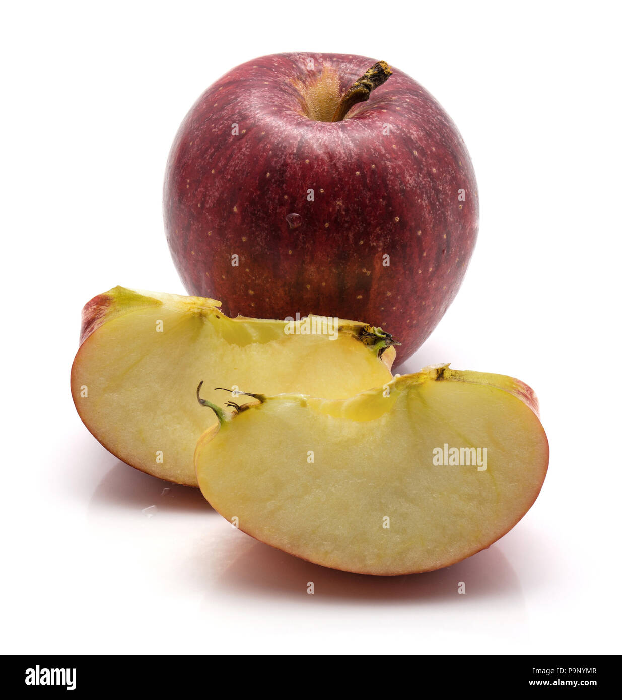 Gala apple isolated on white background one whole and two slices Stock ...