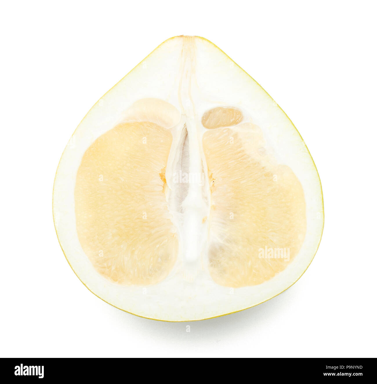 Top view pamelo half isolated on white background one cross section ...