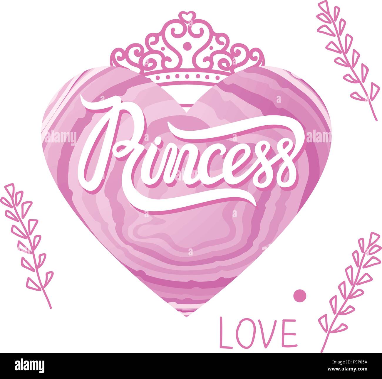 Princess lettering on pink heart. Modern trend of design. Vector ...