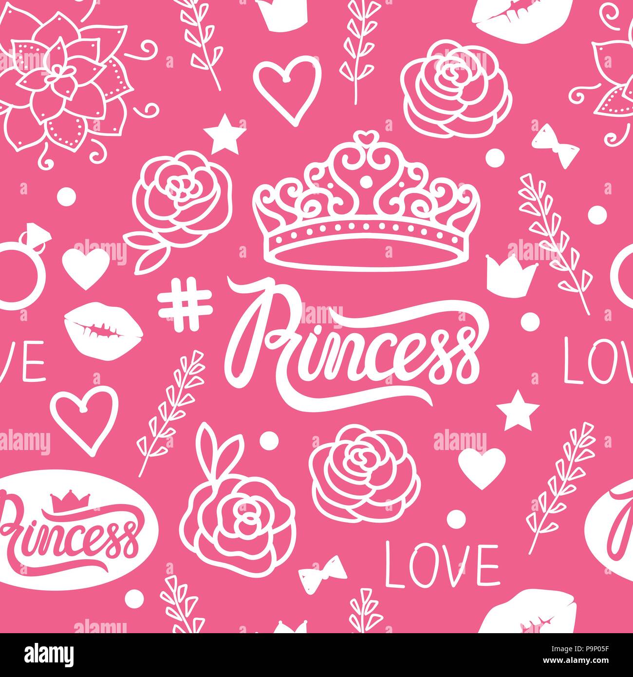 Vector Seamless pattern of design elements for girls. Hand drawing ...