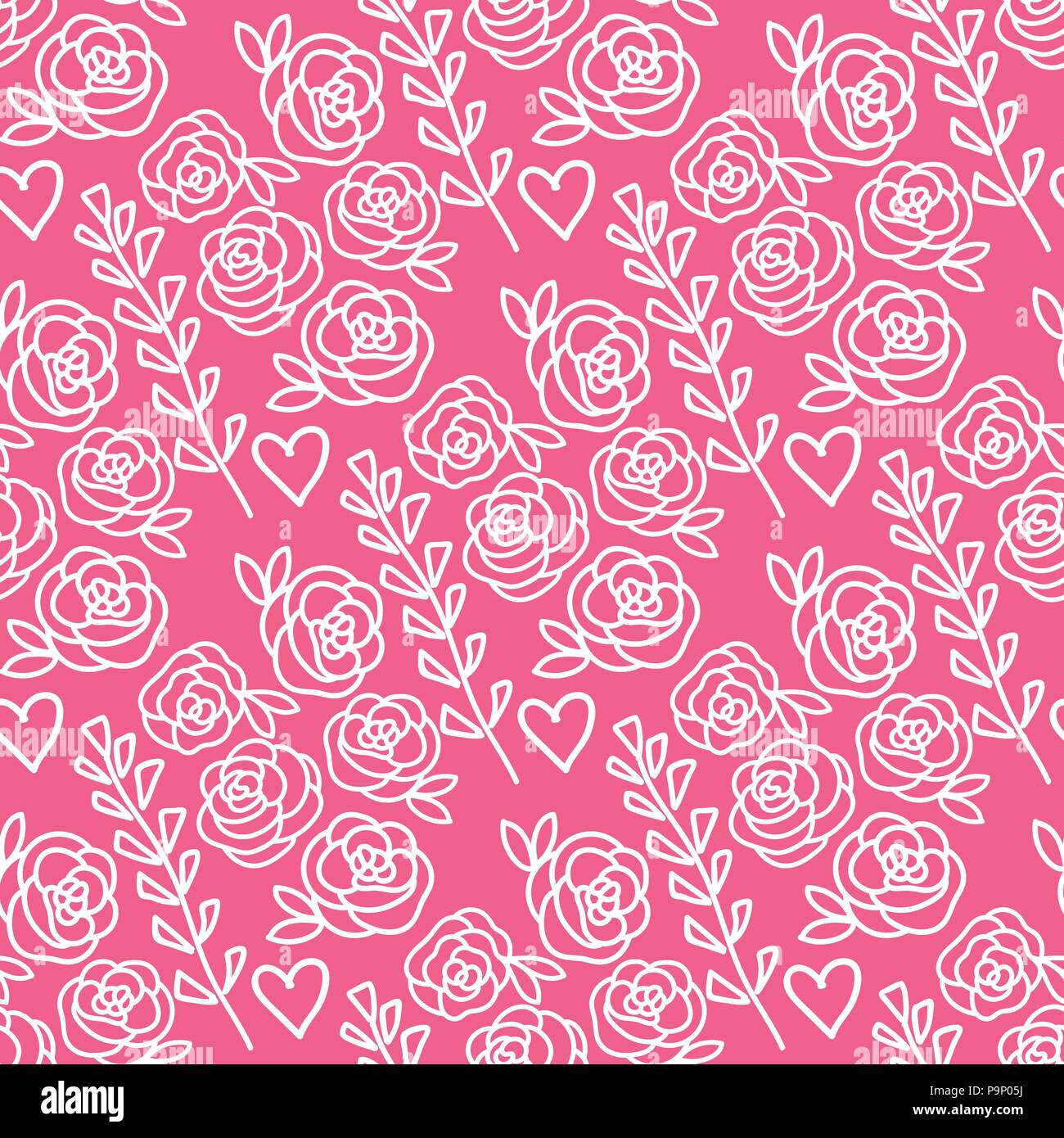 Vector Roses and lavender flowers hand drawn seamless pattern. Pink ...