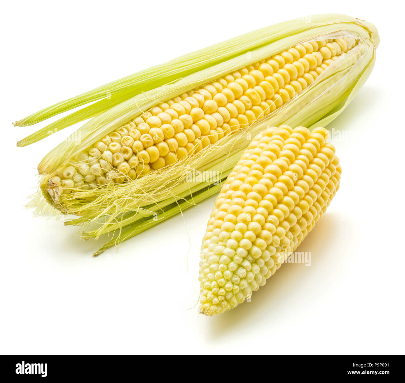 One whole corn ear and a half isolated on white background Stock Photo ...
