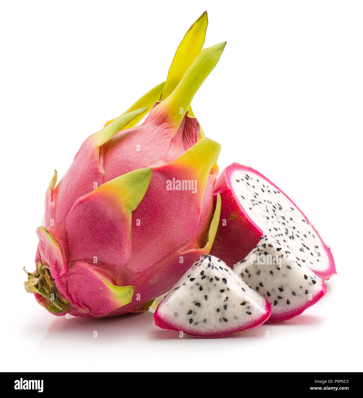 Sliced dragon fruit (Pitaya, Pitahaya) isolated on white background one ...