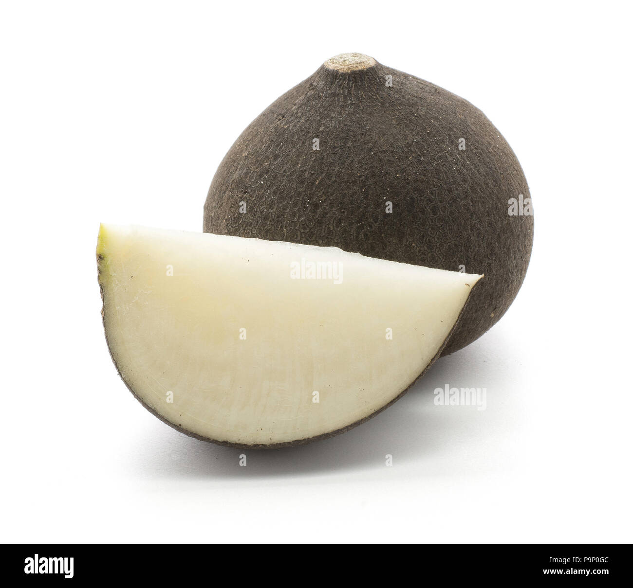 Black radish one bulb and slice isolated on white background Stock ...