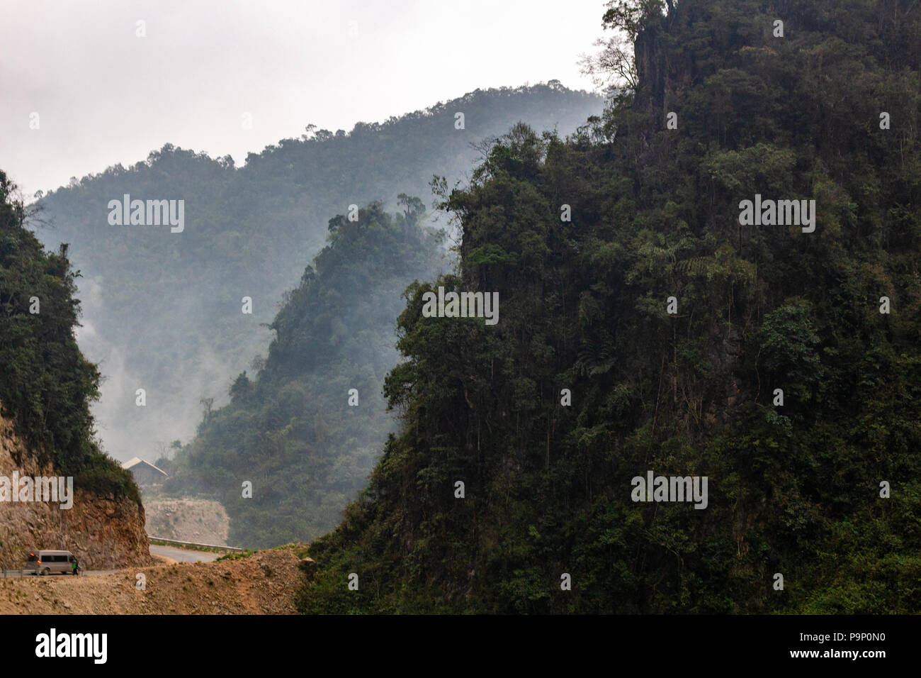 Ha Giang, Vietnam - March 18, 2018: Windy mountain crossing in northern ...