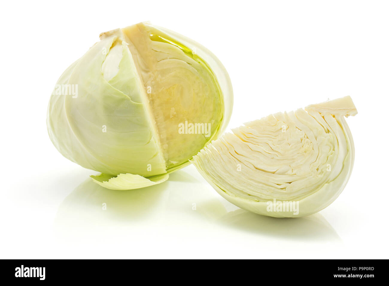 Open white cabbage head with a quarter isolated on white background ...