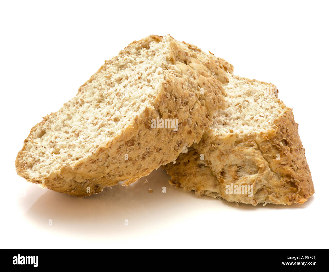 Two slices of wheat bran bread isolated on white background Stock Photo ...
