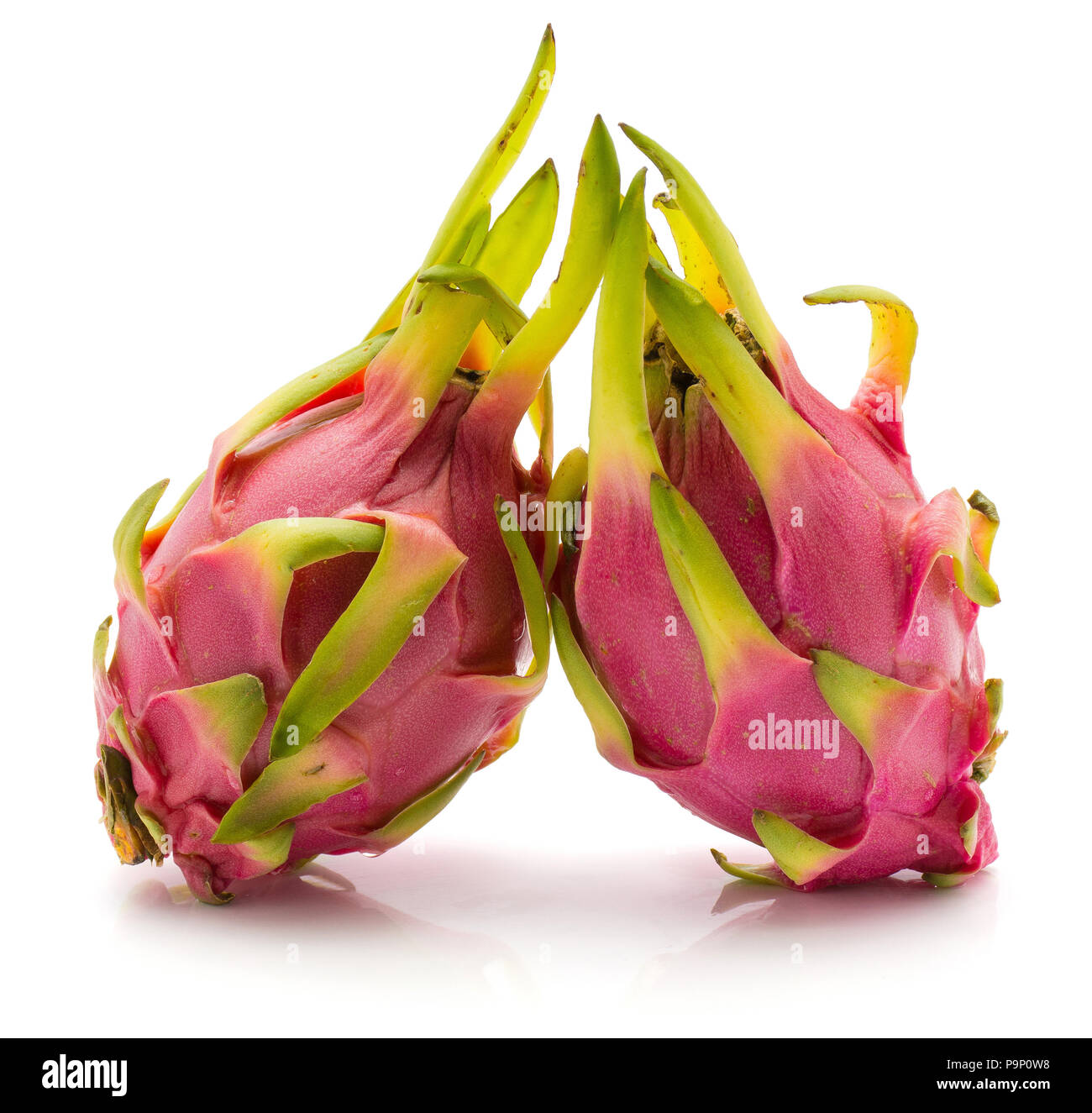 Dragon fruit (Pitaya, Pitahaya) isolated on white background two whole ...