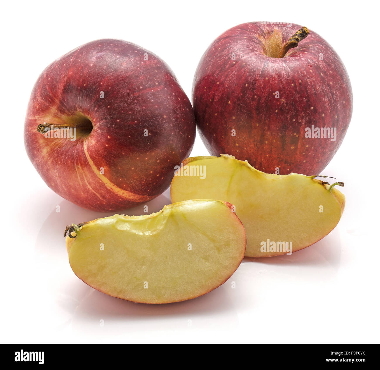 Gala apples, two whole, two slices, isolated on white background Stock ...