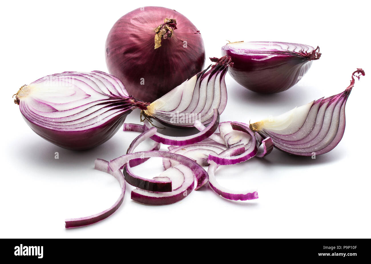 Red onion composition isolated on white background Stock Photo - Alamy