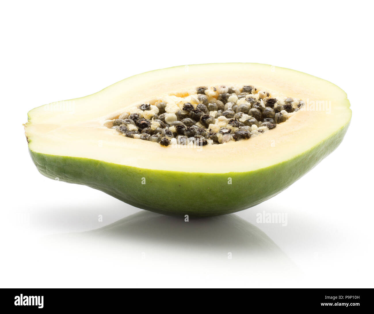 One papaya half (pawpaw, papaw) isolated on white background cross ...