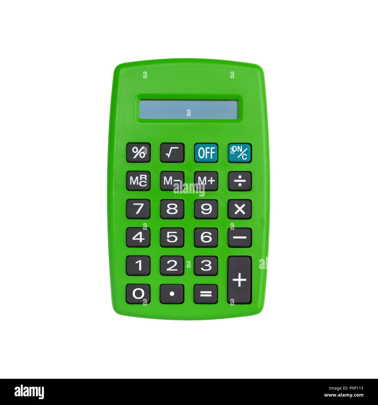 Green calculator isolated on white background with clipping path Stock ...
