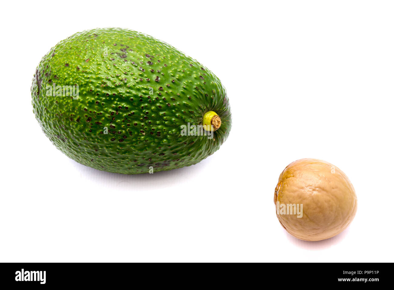 One whole avocado (Persea americana, alligator pear) with a stone ...